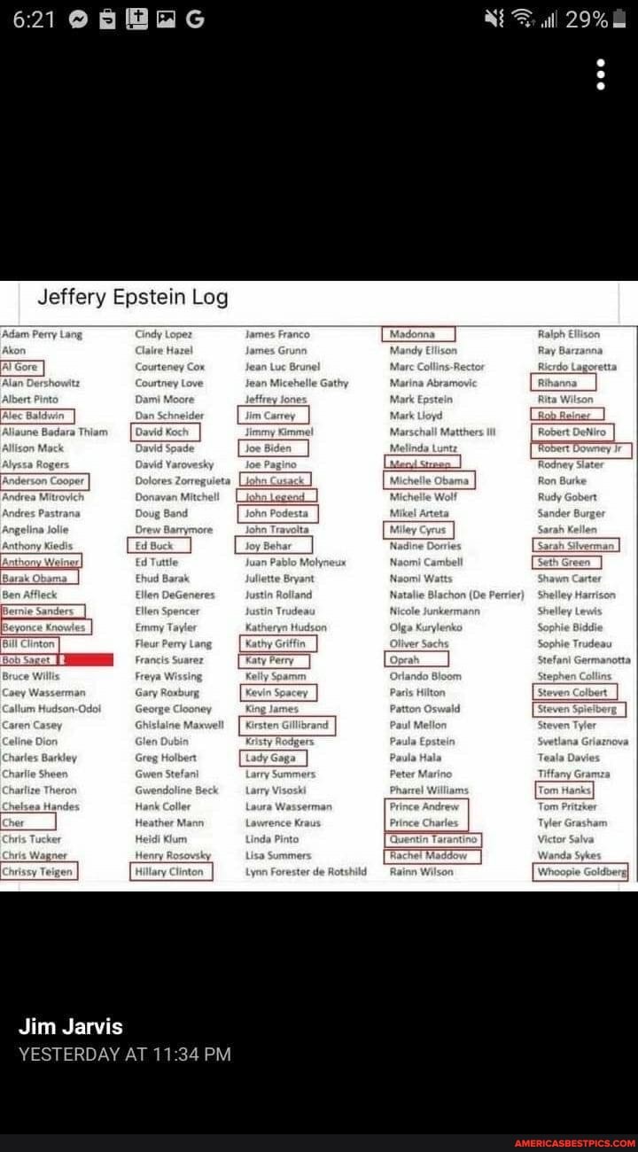 6210 BG ill 29% Jeffery Epstein Log Jim Jarvis YESTERDAY AT PM ...