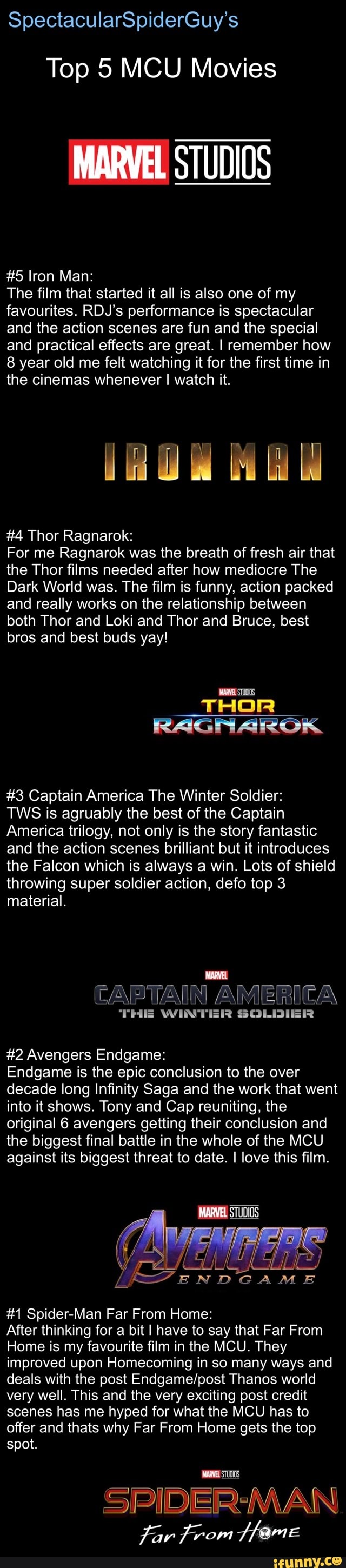 Top 5 MCU Movies MARVEL STUDIOS The film that started it all is also ...