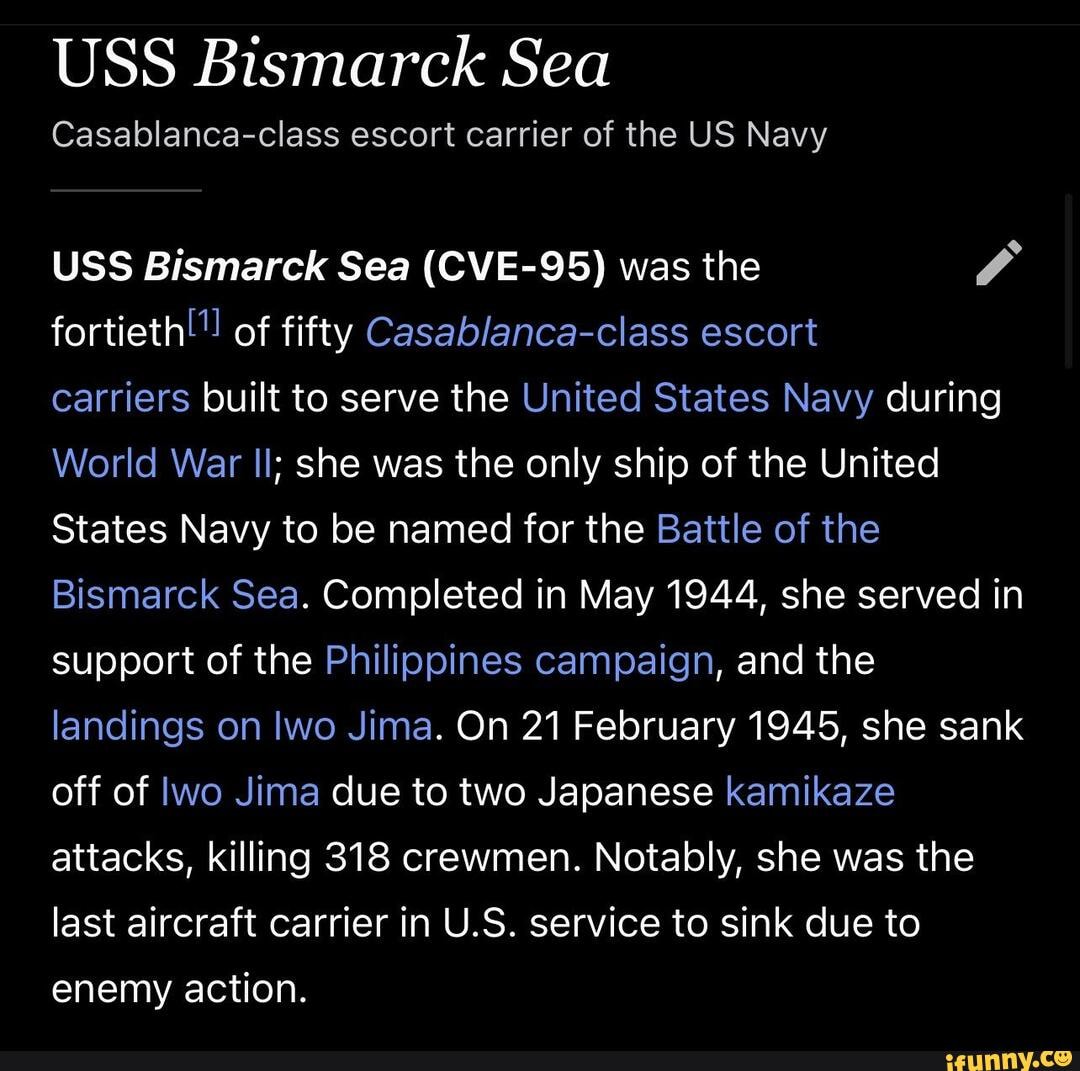 CVE-95 USS Bismarck Sea - USS Bismarck Sea Casablanca-class escort ...