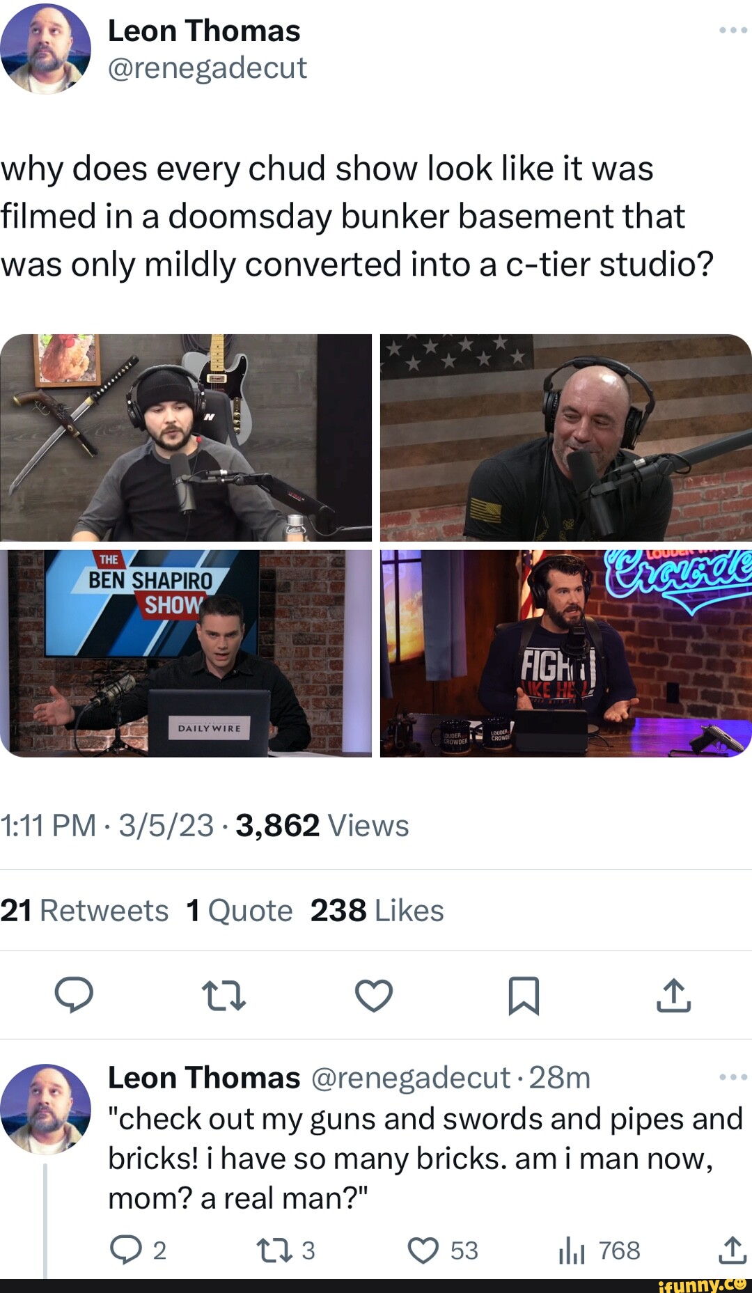 Leon Thomas @renegadecut why does every chud show look like it was ...