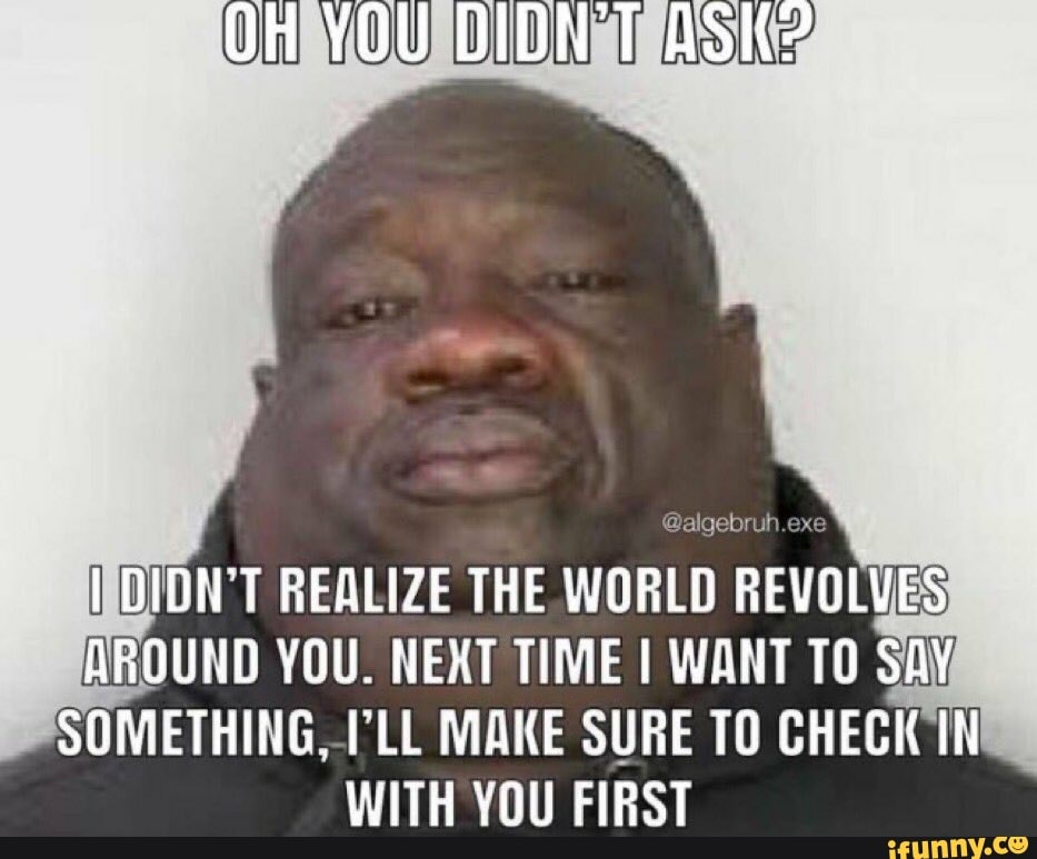 DIDN'T REALIZE THE WORLD REVOLVES AROUND YOU. NEXT TIME I WANT TO SAY ...