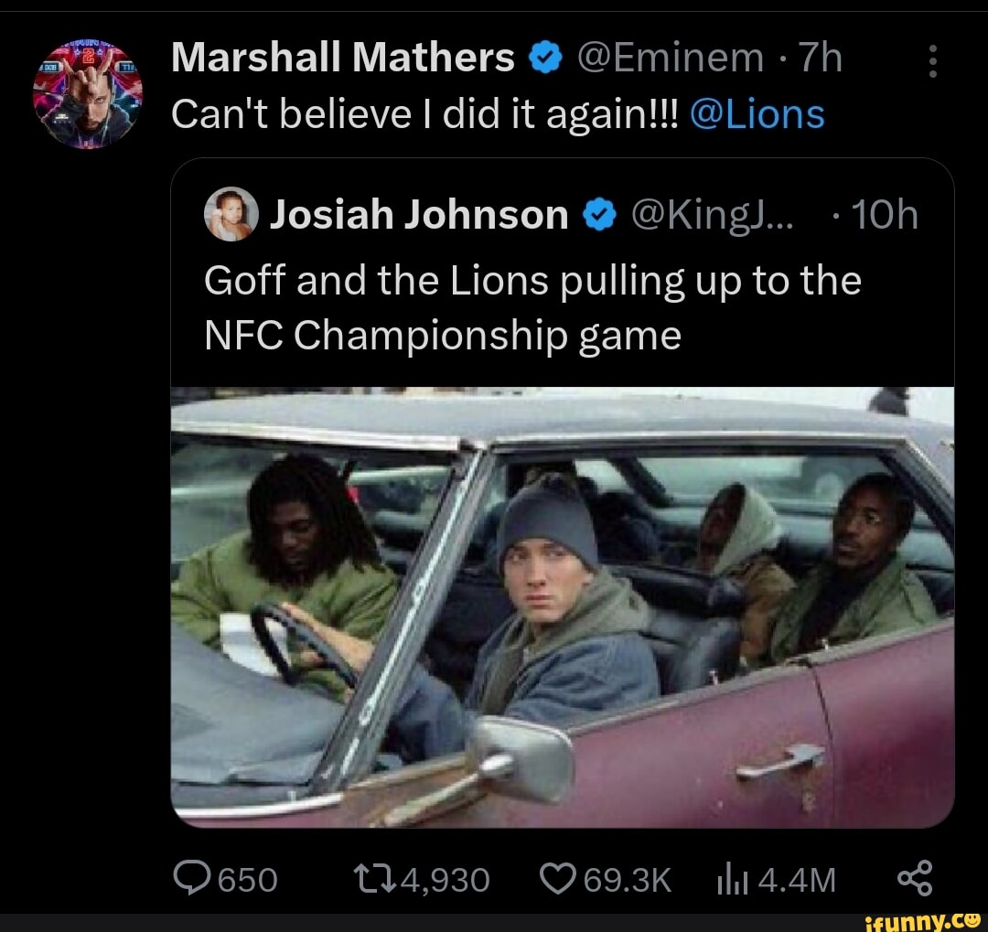 Marshall Mathers @ @Eminem Can't believe I did it again!!! @Lions ...
