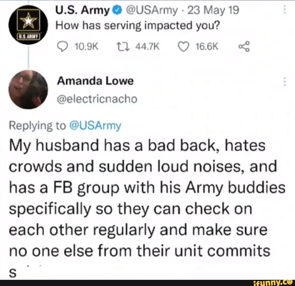 US. Army @ @USArmy 23 May 19 How has serving impacted you? 109K Tl 447K ...