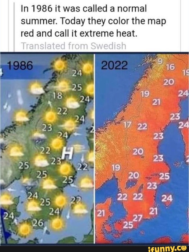 In 1986 it was called a normal summer. Today they color the map red and ...