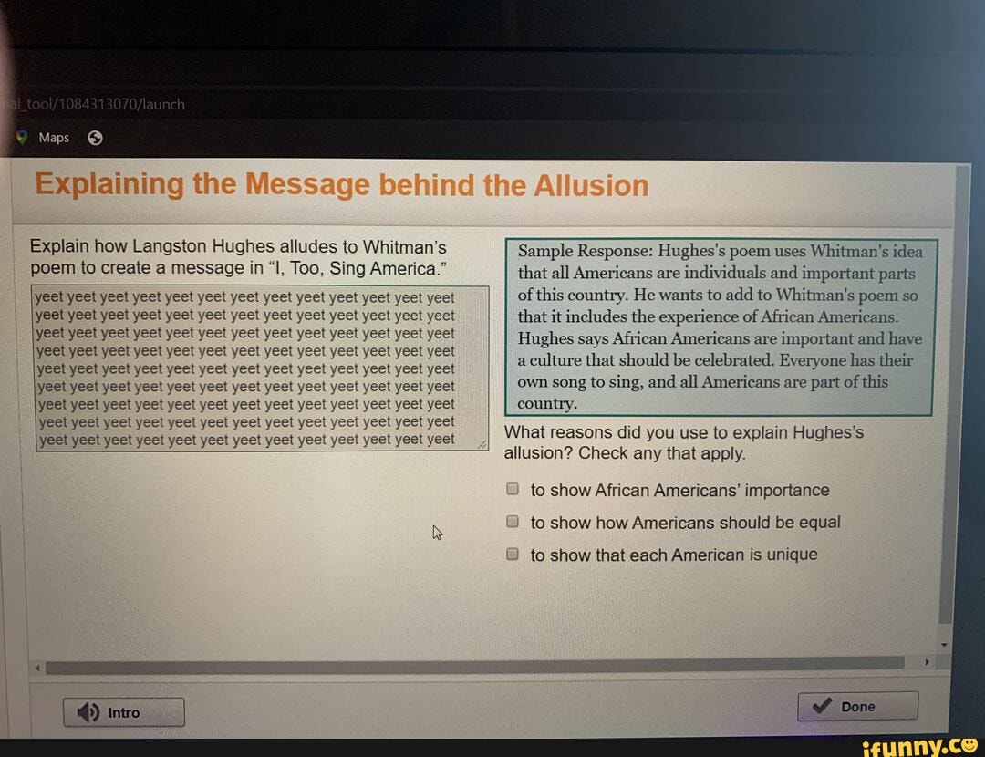 Explain how Langston Hughes alludes to Whitman's Sample Response ...