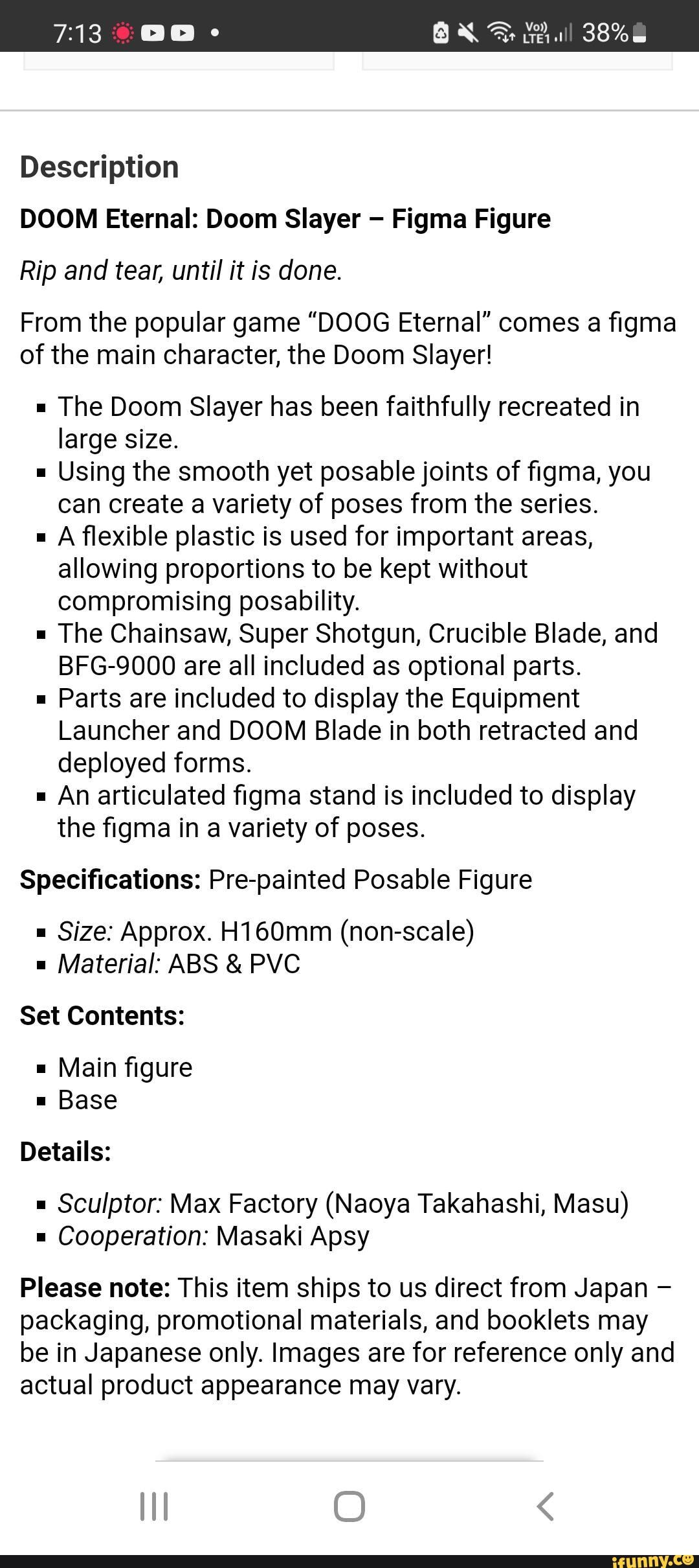Description DOOM Eternal: Doom Slayer Figma Figure Rip and tear, until ...