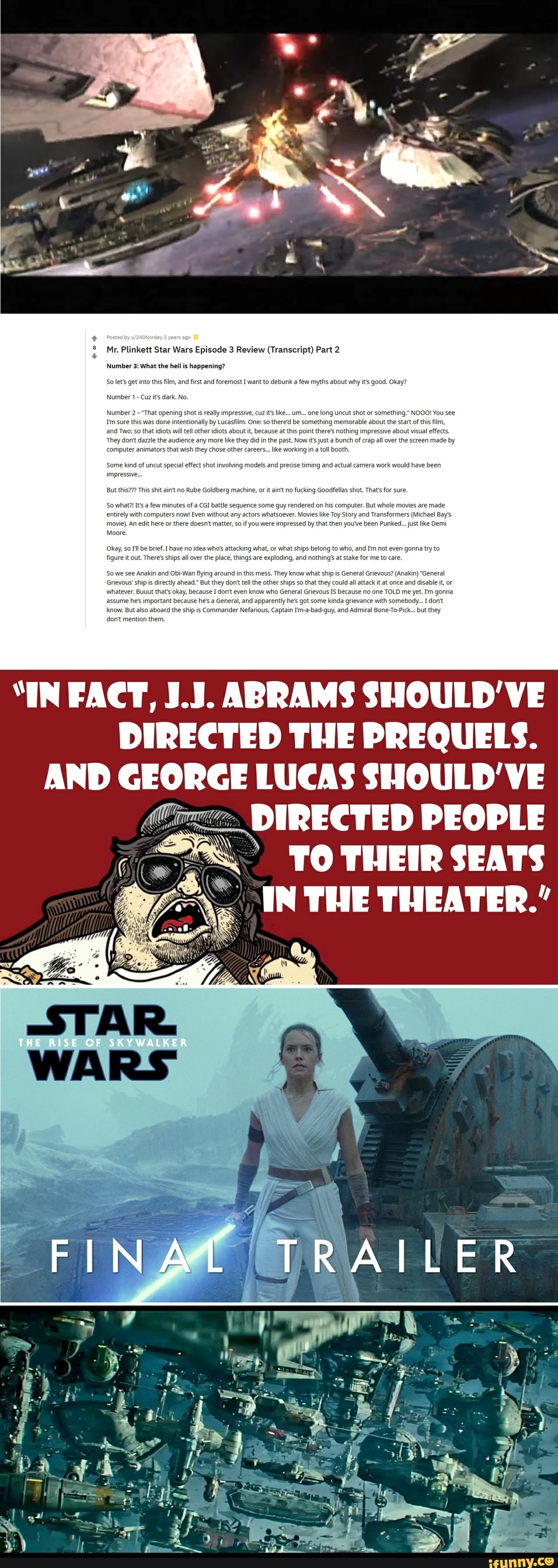 Mr. Plinkett Star Wars Episode 3 Review (Transcript) Part 2 Number 3 ...