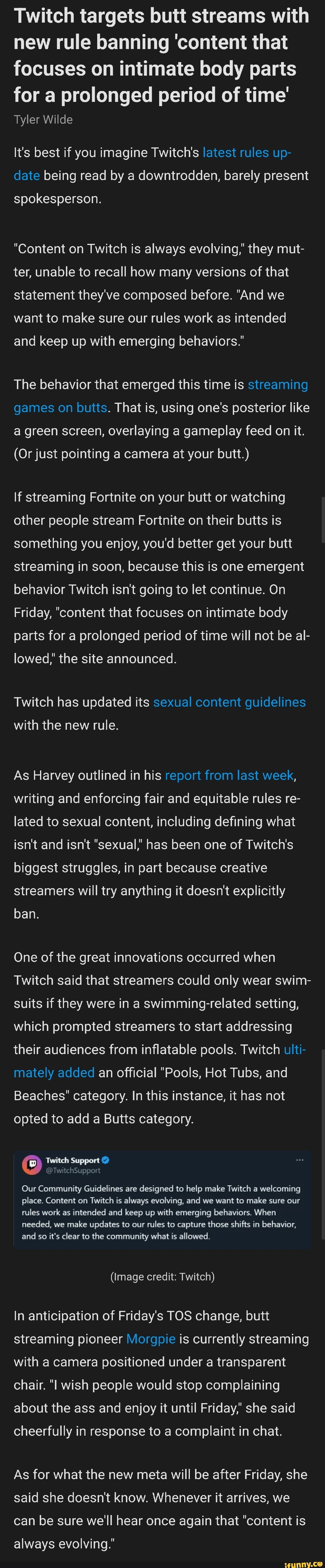 Twitch targets butt streams with new rule banning 'content that focuses ...