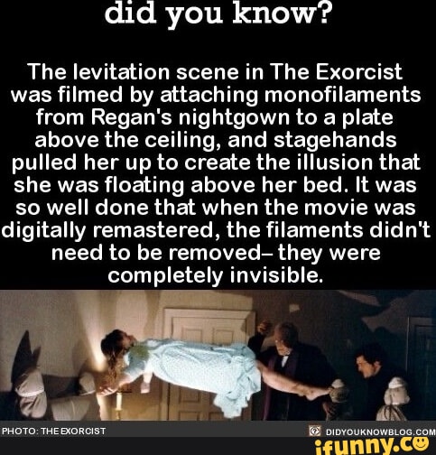 Did you know? The levitation scene in The Exorcist was filmed by ...