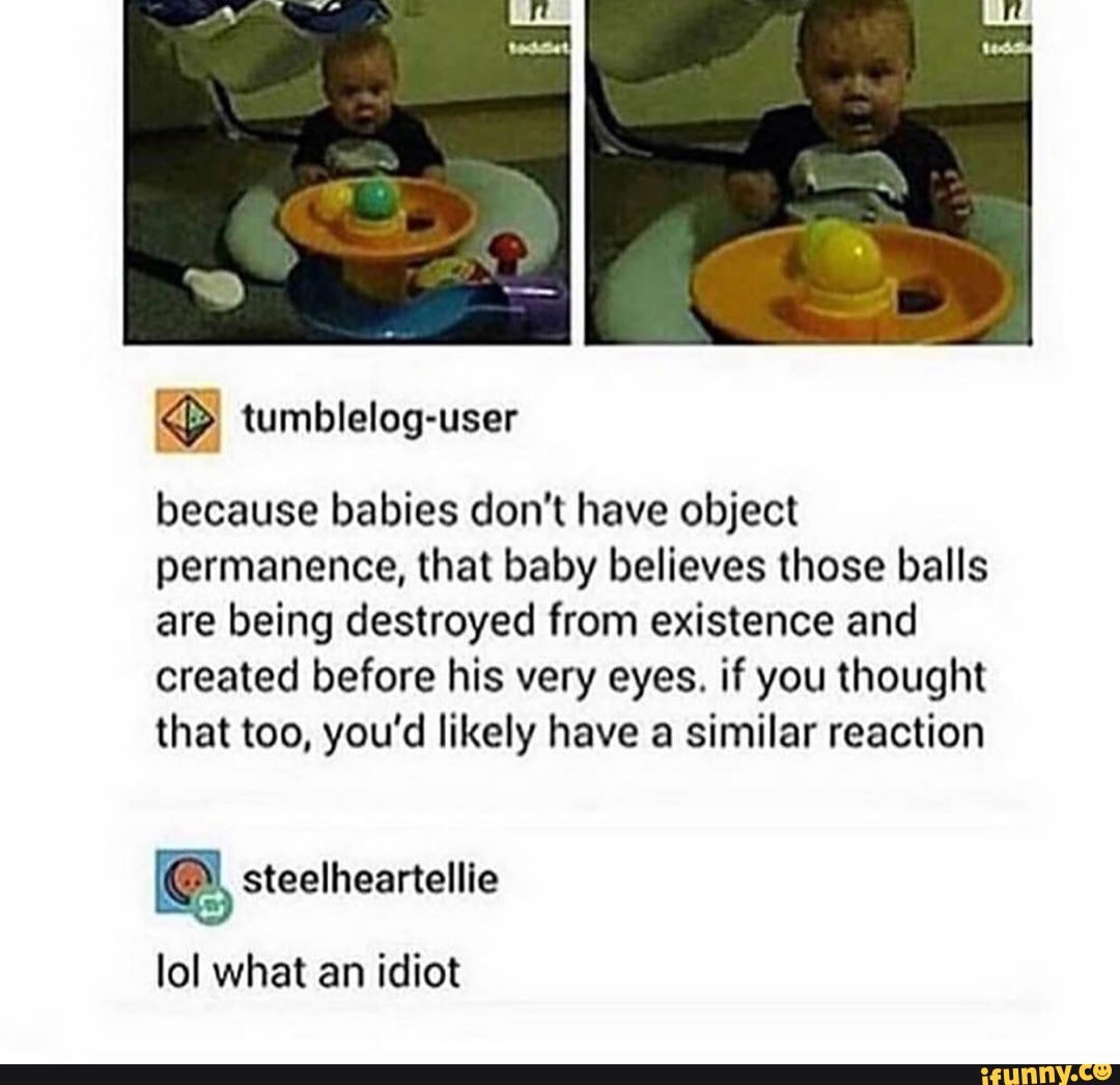 Because babies don't have object permanence, that baby believes those ...