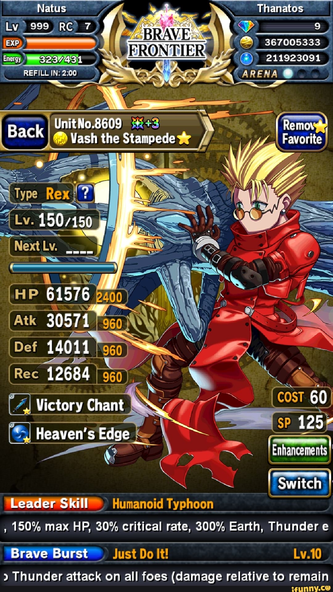 WeaderSKillF" Humanoid Typhoon 150% max HP, 30% critical rate, 300% Earth, Thunder e Brave Burst ...