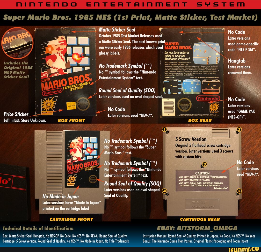 1st Print / Test Market Super Mario Bros. Info - Super Mario Bros. 1985 ...