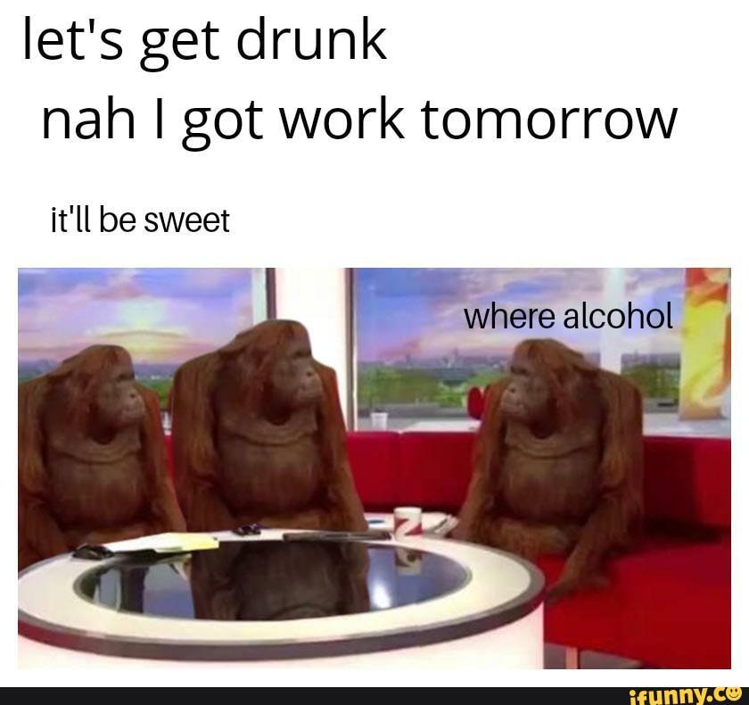 Meme dump - let's get drunk nah I got work tomorrow it'll be sweet where alcohol - iFunny