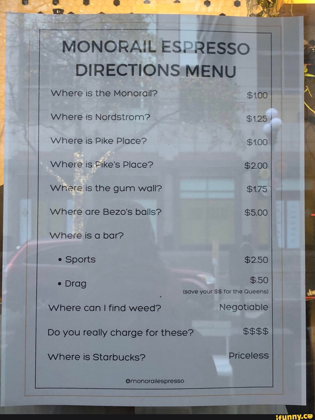 Ti! MONORAIL ESPRESSO DIRECTIONS MENU Where is the Monorail? $100 Where ...
