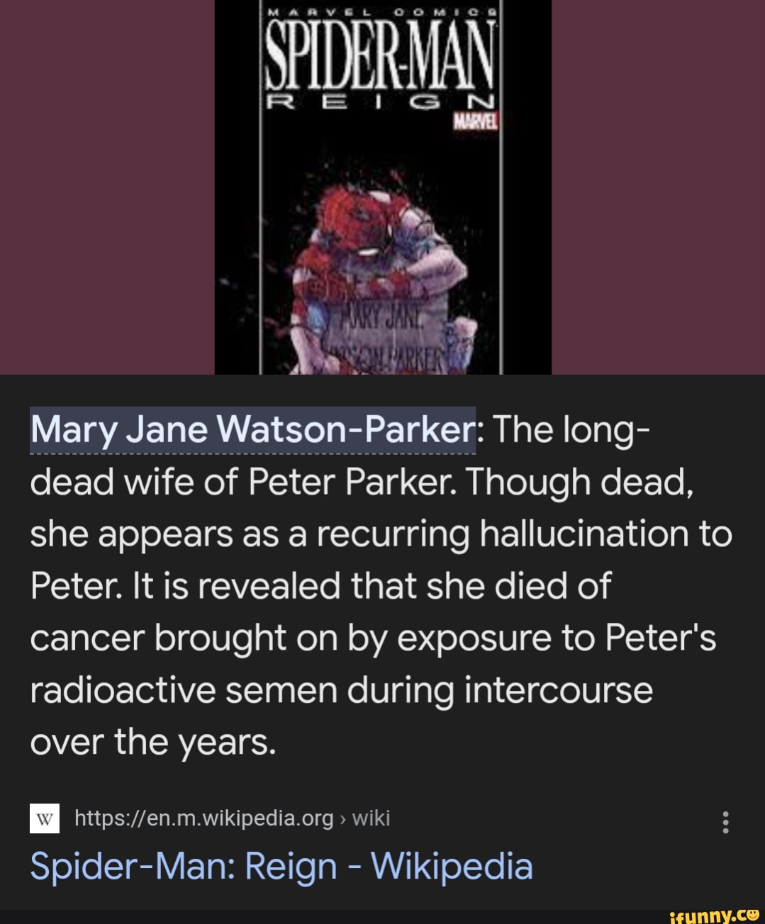 MARVEL COMICE! Mary Jane Watson-Parker: The long- dead wife of Peter ...