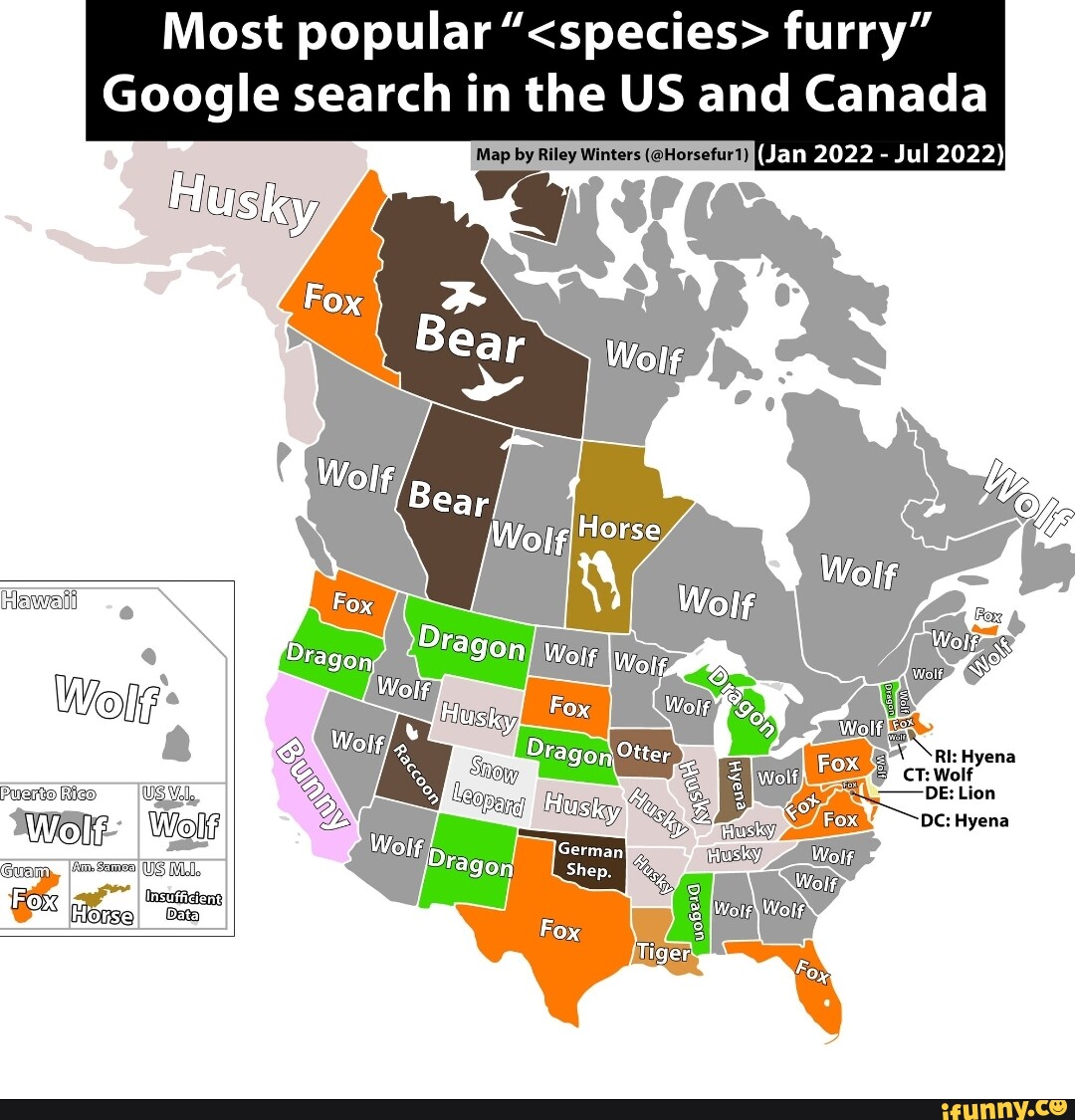 Most popular " furry" Google search in the US and Canada Map by Riley ...