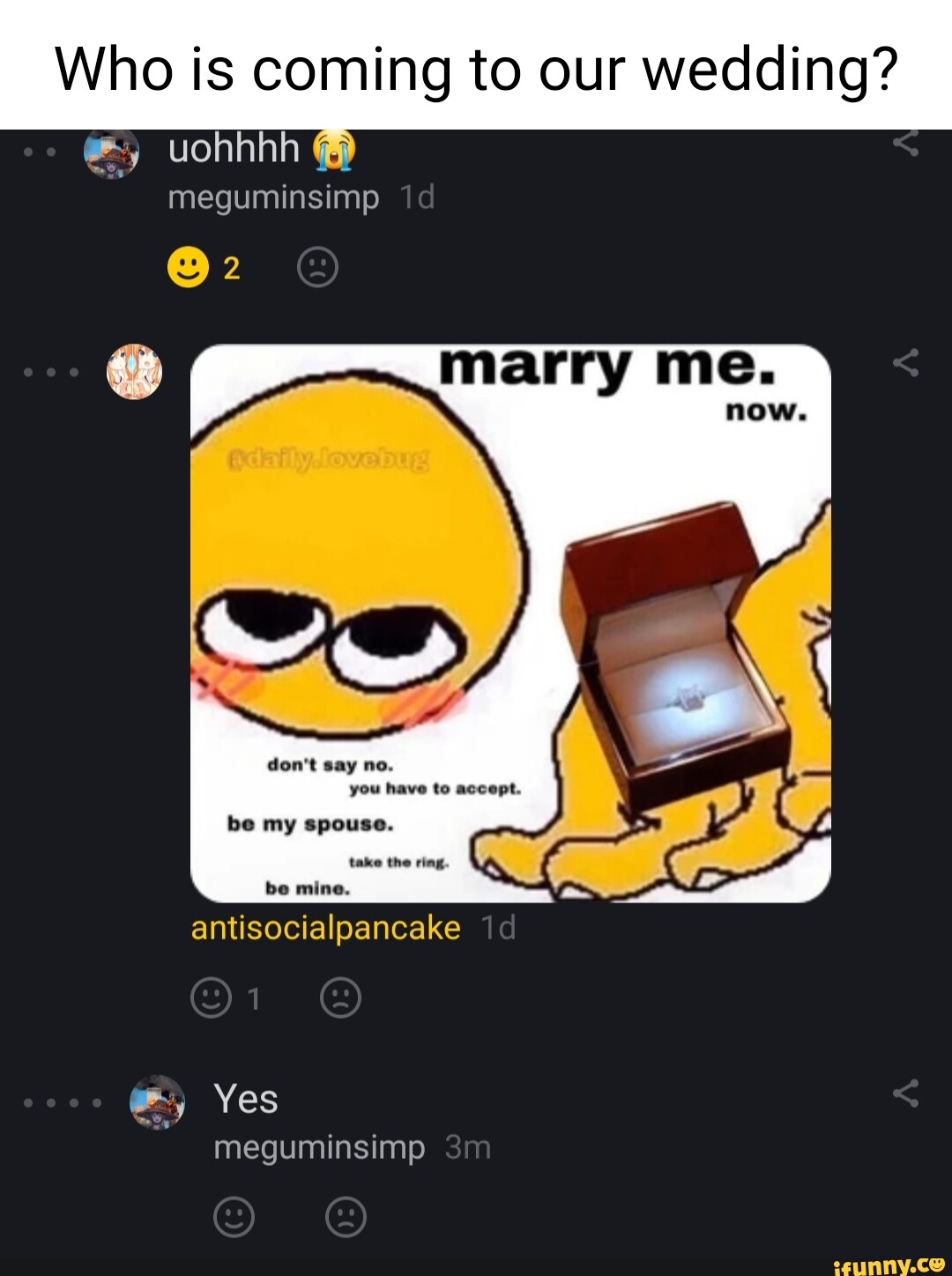 Who is coming to our wedding? uohhhh @ meguminsimp @2 don't say no. you ...