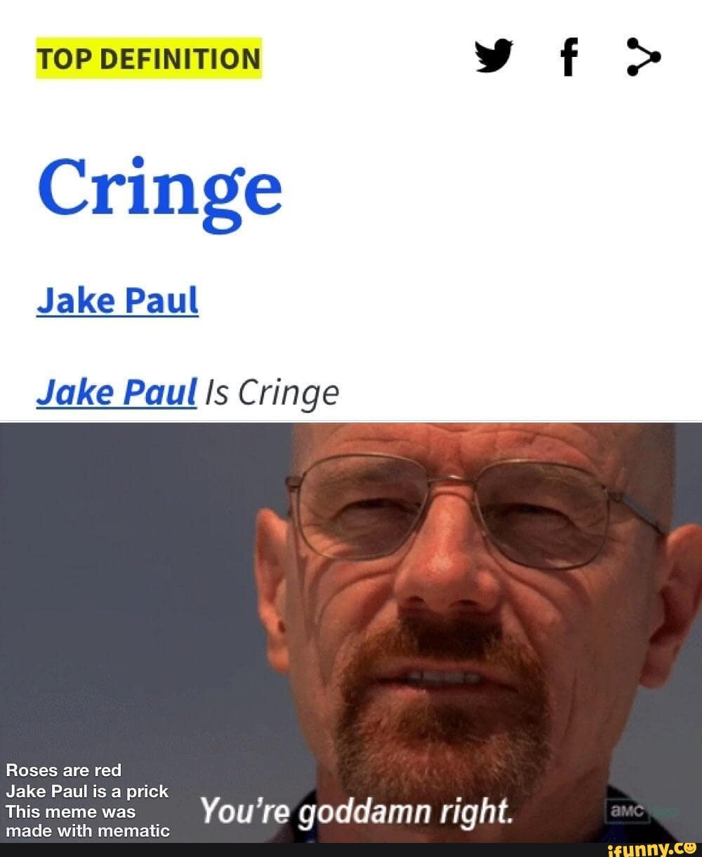 TOP DEFINITION Cringe Jake Paul Jake Paul Is Cringe Roses are red Jake ...