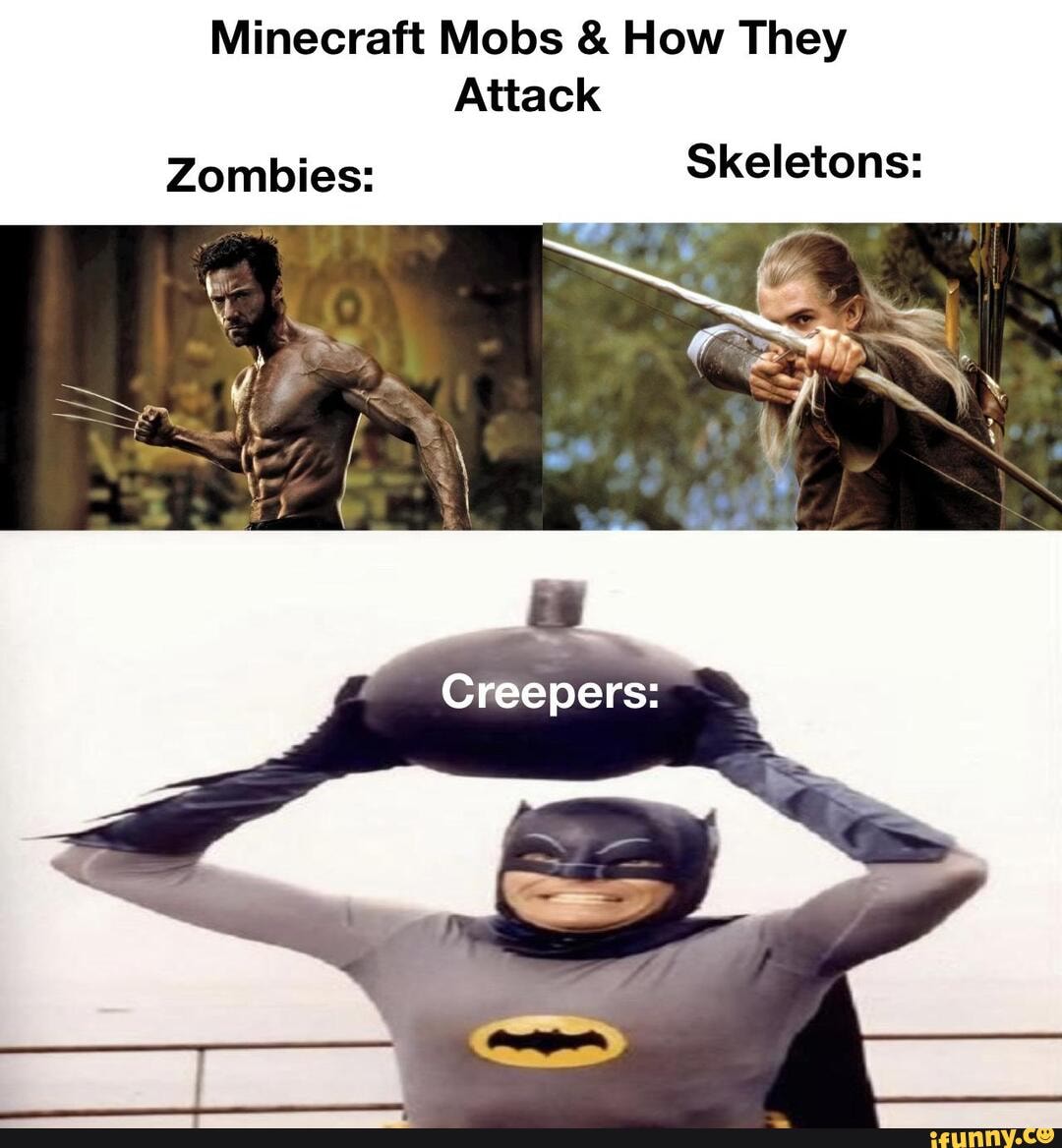Minecraft Mobs & How They Attack Zombies: Skeletons: Creepers: - iFunny