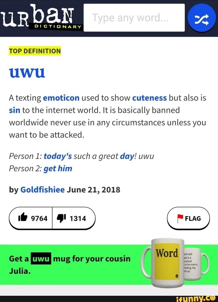Urban TOP DEFINITION uwu A texting emoticon used to show cuteness but ...