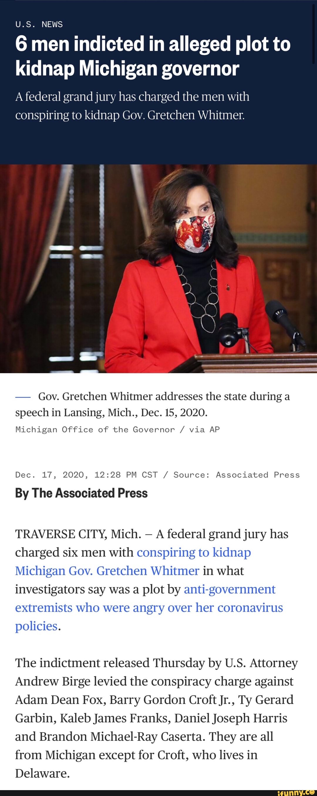 U.S. NEWS 6 men indicted in alleged plot to kidnap Michigan governor A ...