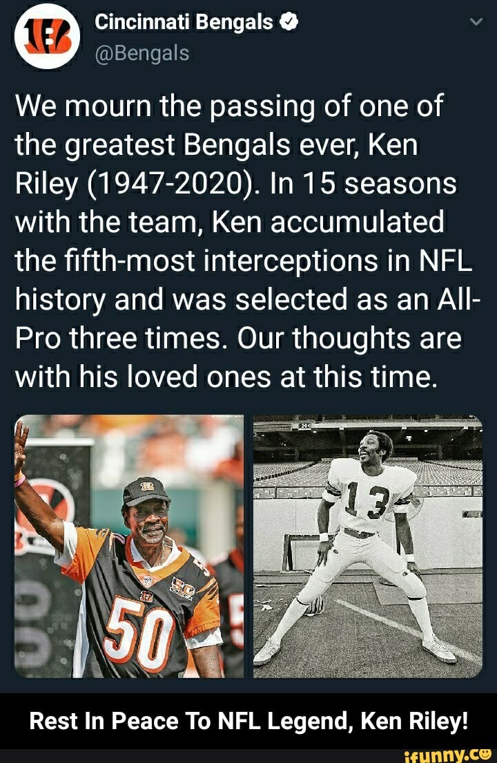 We mourn the passing of one of the greatest Bengals ever, Ken Riley ...