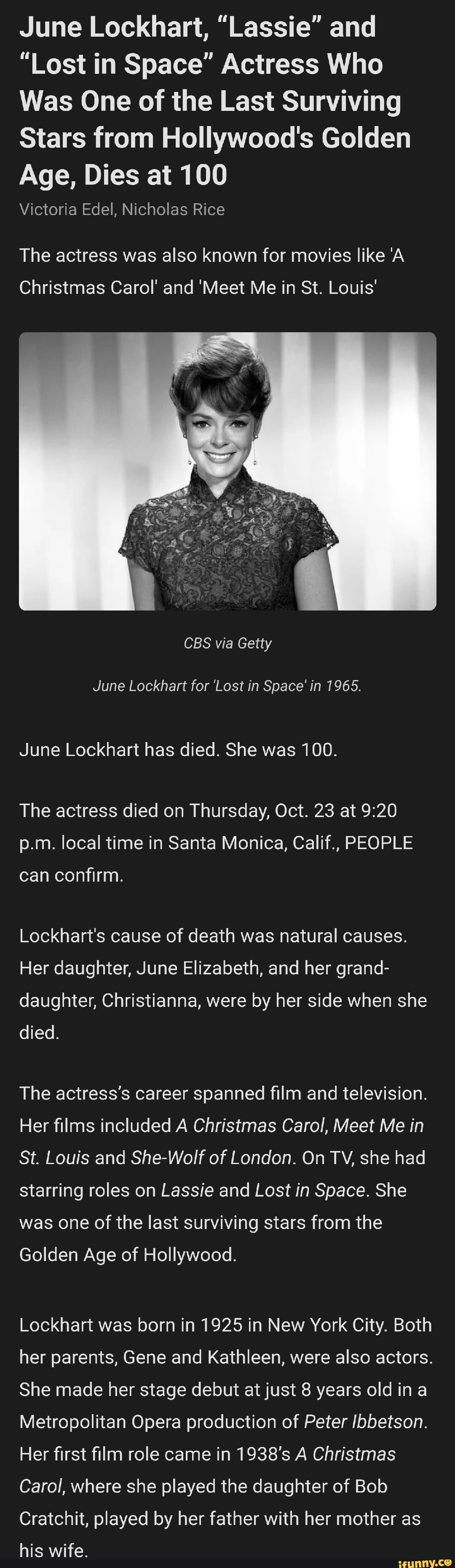 June Lockhart, "Lassie" and "Lost in Space" Actress Who Was One of the ...