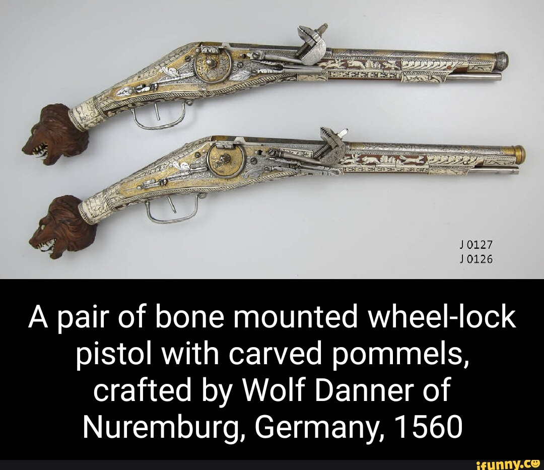 A pair of bone mounted wheel-lock pistol with carved pommels, crafted ...