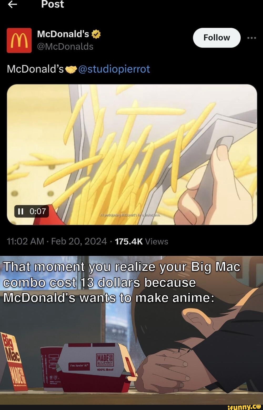 AN Post McDonald's McDonald's @studiopierrot 175.4K Vi" That moment you ...