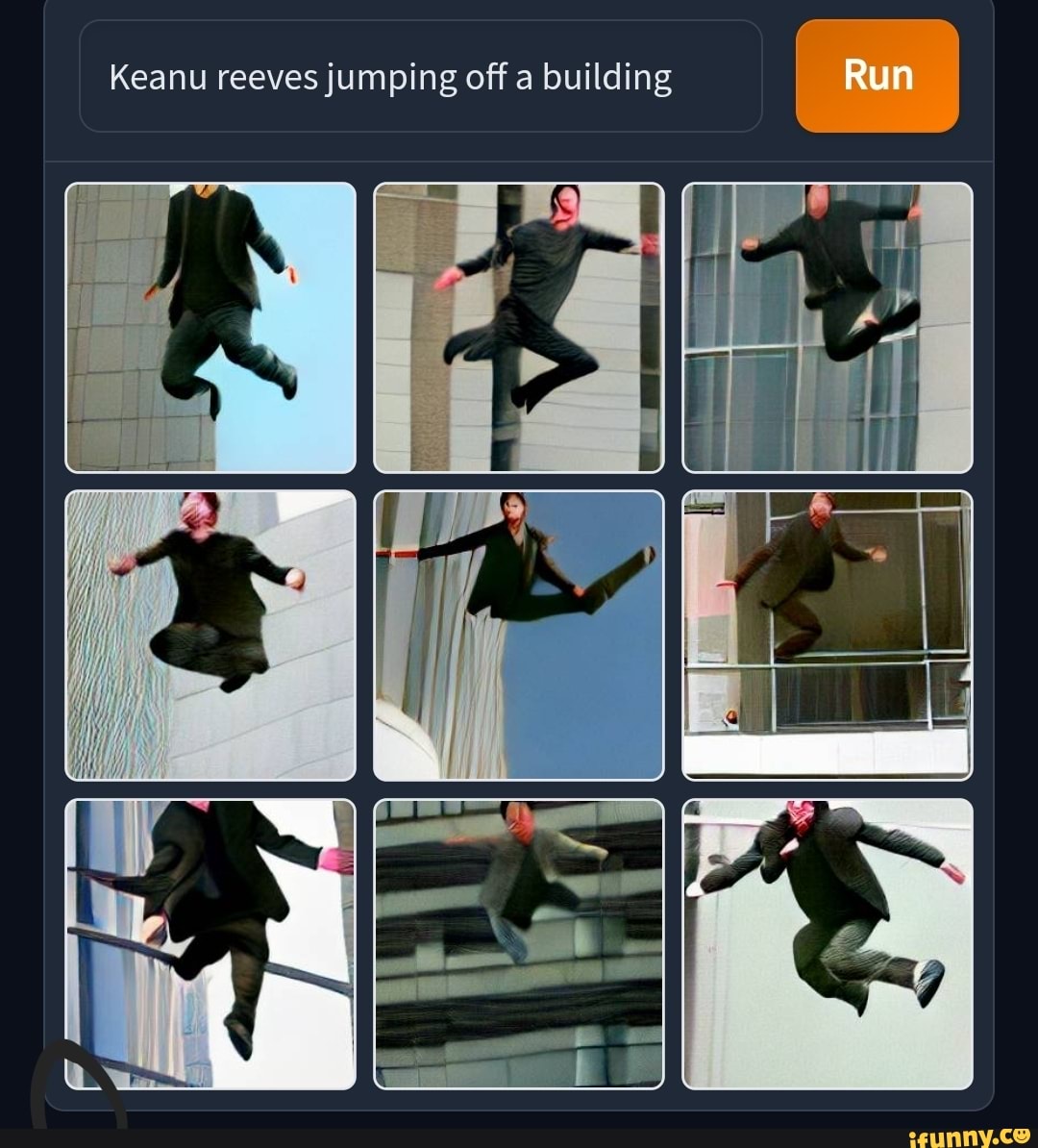 Run in Keanu reeves jumping off a build Run - iFunny