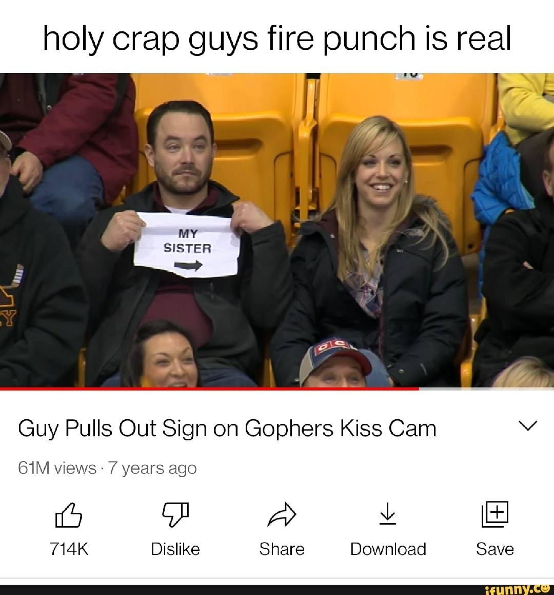 Holy crap guys fire punch is real SISTER Guy Pulls Out Sign on Gophers ...
