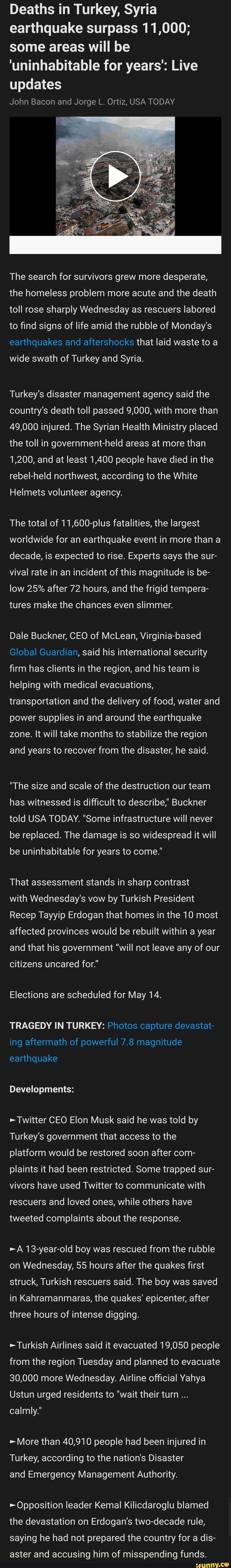 Deaths in Turkey, Syria earthquake surpass 11,000; some areas will be ...