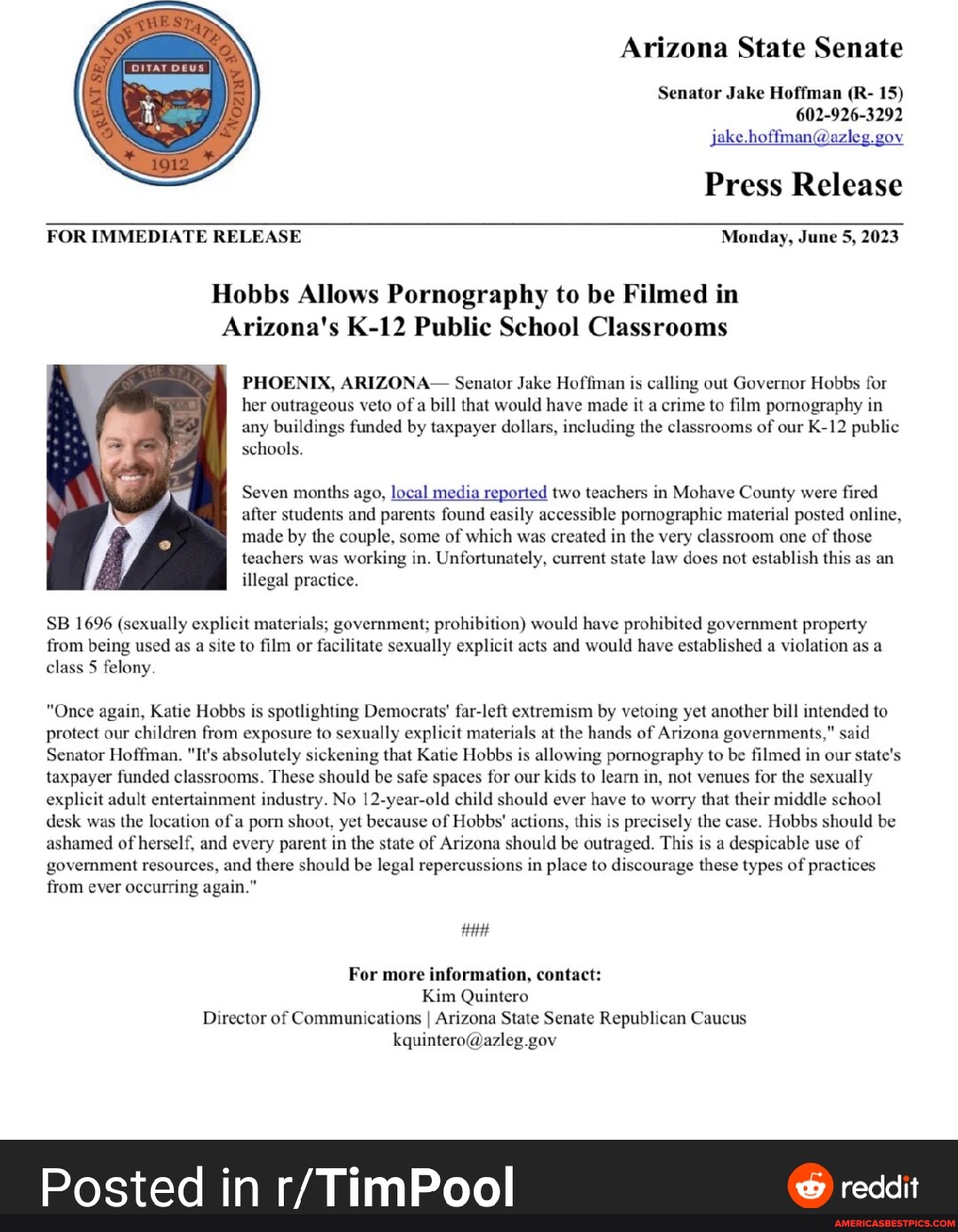 Arizona State Senate Senator Jake Hoffman (R- 15) 602-926-3292 jake ...