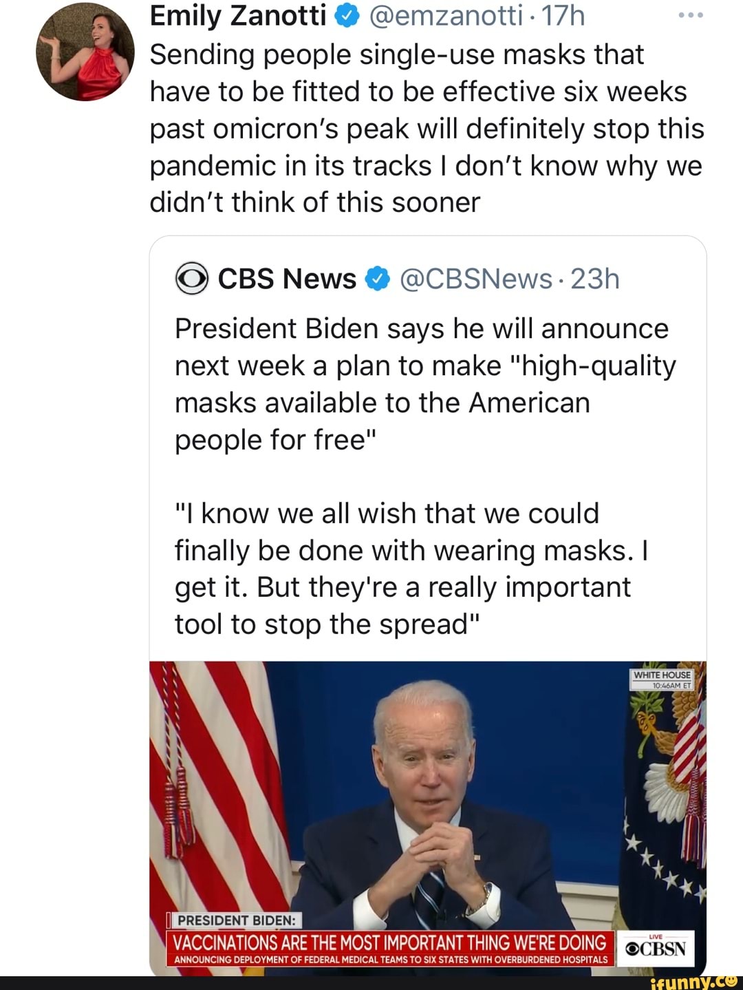 Emily Zanotti @ @emzanoiti- Sending people single-use masks that have ...