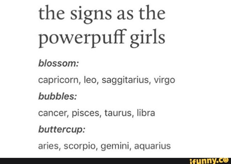 The signs as the powerpuff girls blossom: capricom, Ieo, saggitarius ...