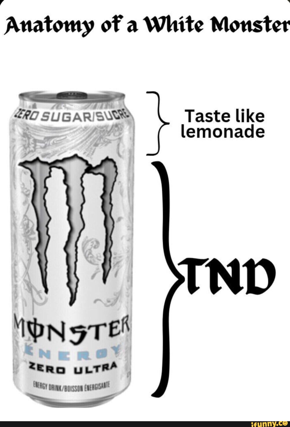 Anatomy of a White Monster SUGAR Taste like lemonade MONS TE' Ztro ULTH ...