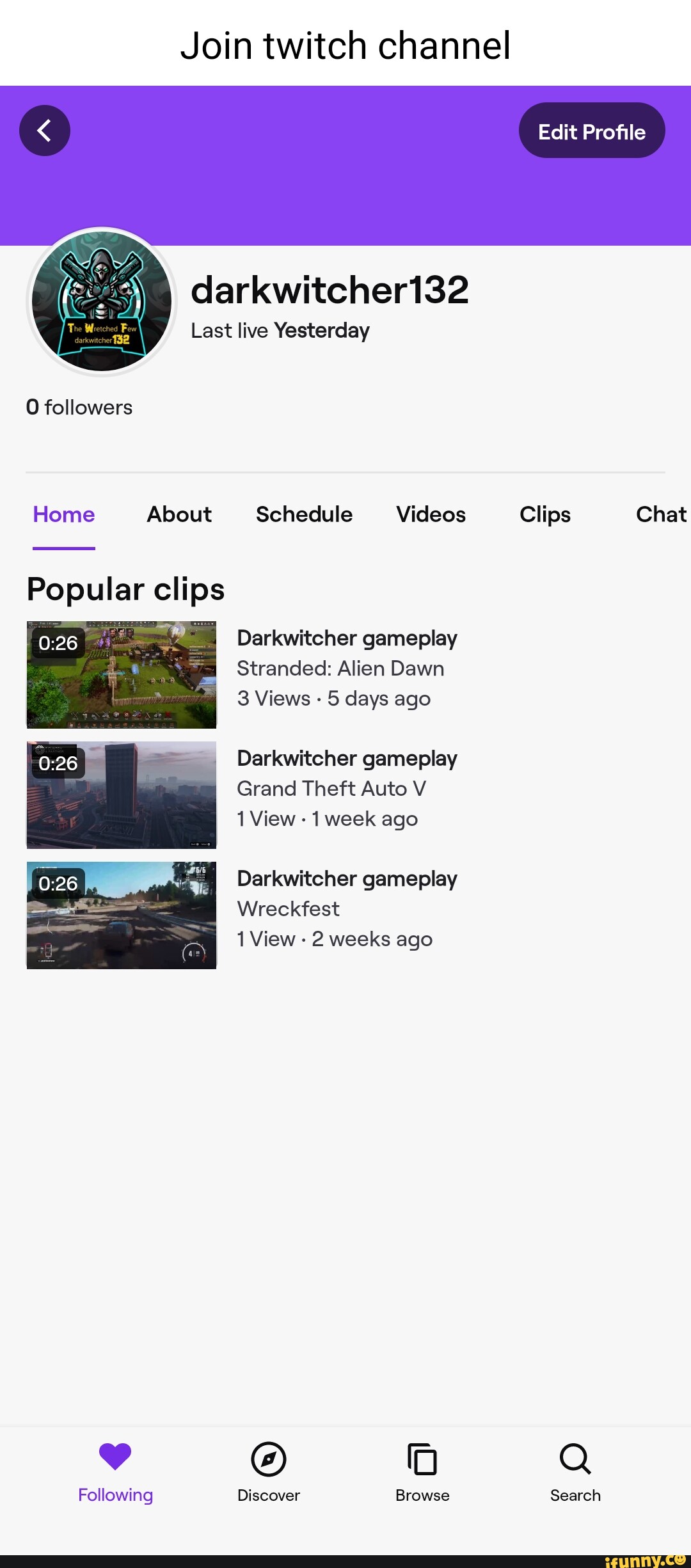 Join twitch channel Edit Profile darkwitcher132 Last live Yesterday ...