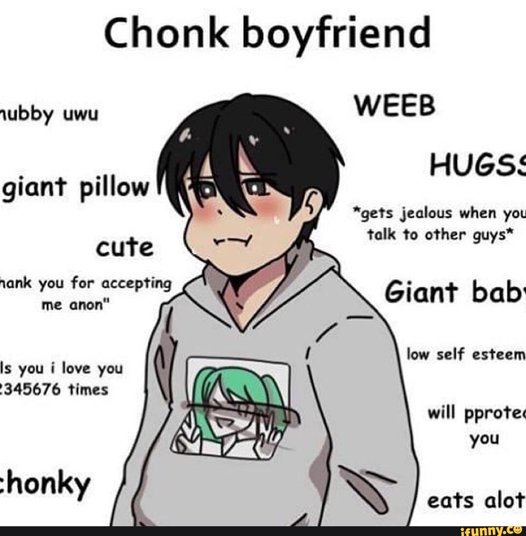 Chonk boyfriend WEEB HUGS: *gets jealous when yot talk to other guys ...