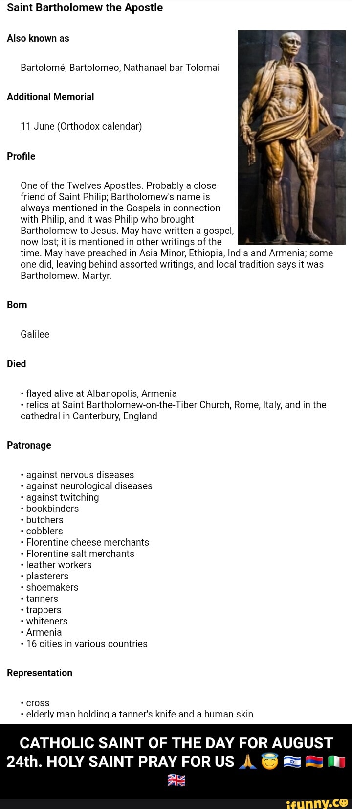 Saint Bartholomew the Apostle Also known as Bartolom, Bartolomeo ...