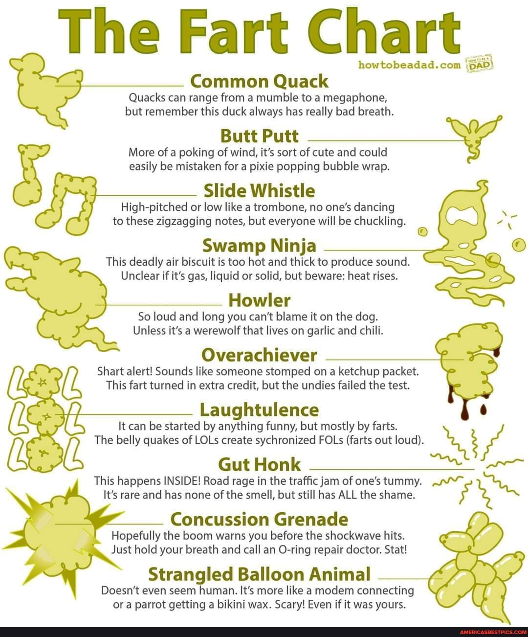 The Fart Chart (pAD} Common Quack Quacks can range from a mumble to a megaphone, but remember ...