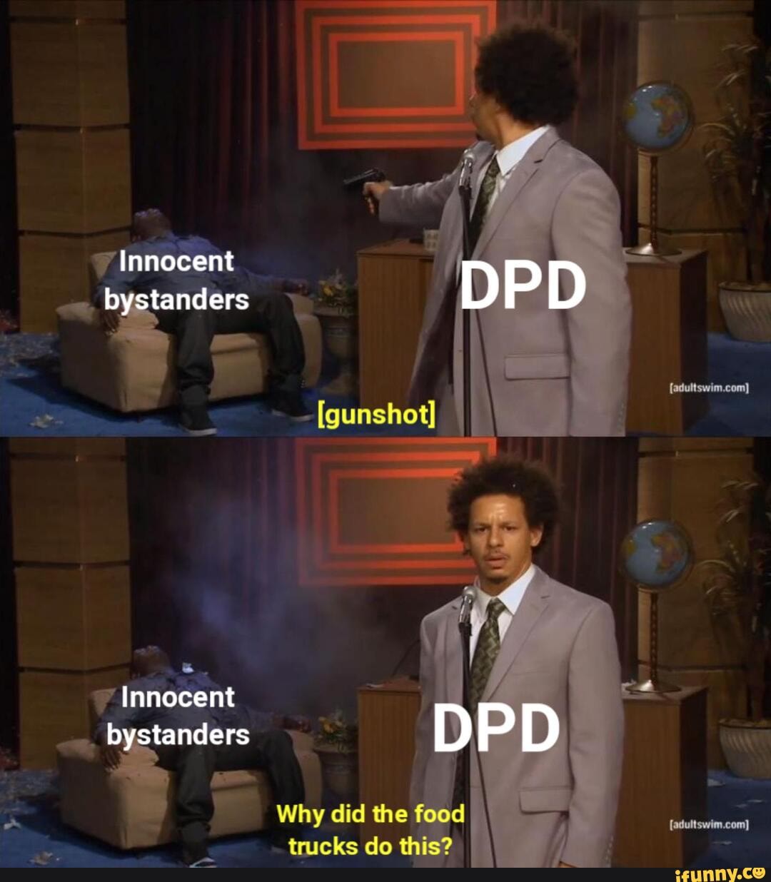 Innocent bystanders [gunshot] Innocent bystanders Why did the food ...