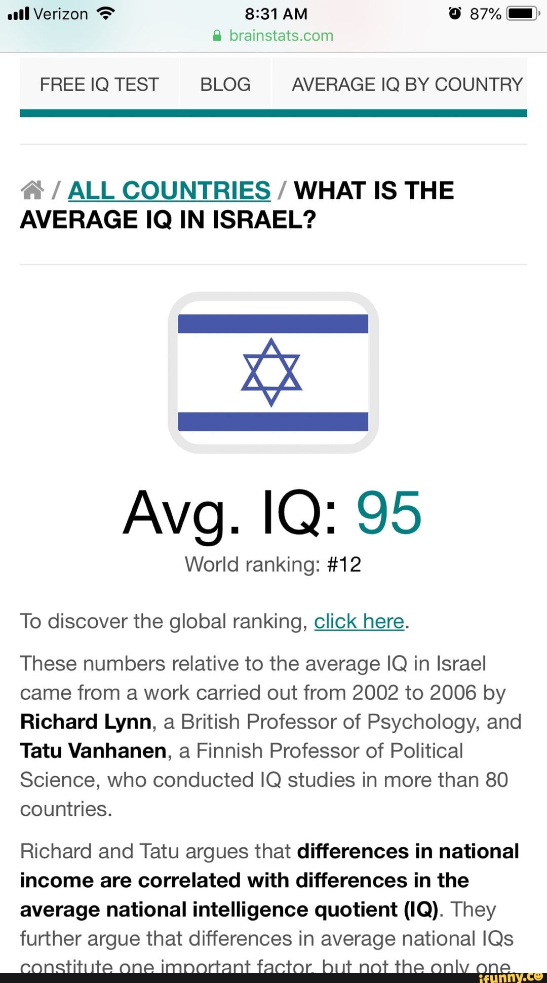 FREE IQ TEST BLOG AVERAGE IQ BY COUNTRY ﬂ / ALL COUNTRIES / WHAT IS THE ...