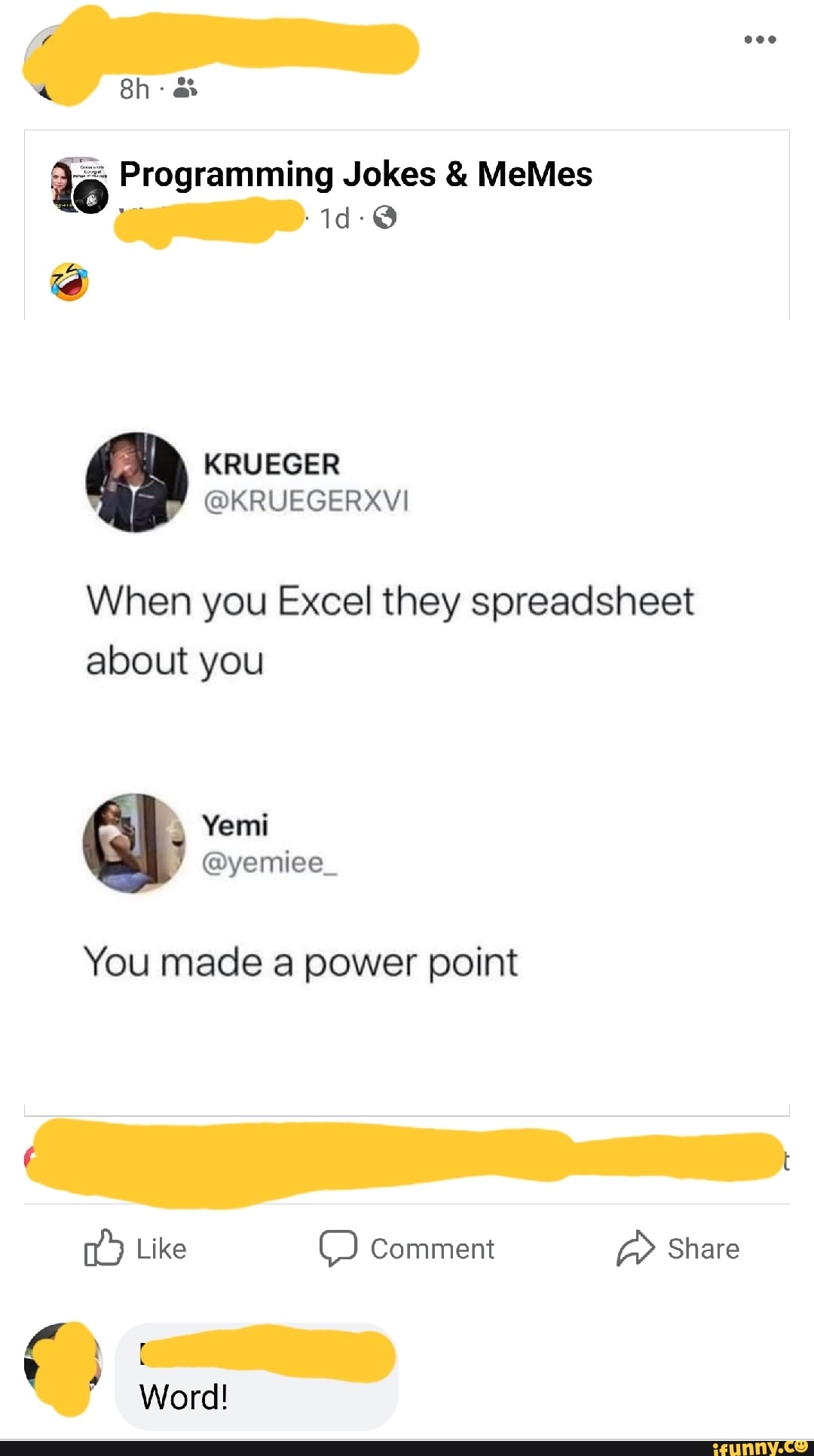 Programming Jokes & MeMes KRUEGERXVI When you Excel they spreadsheet ...