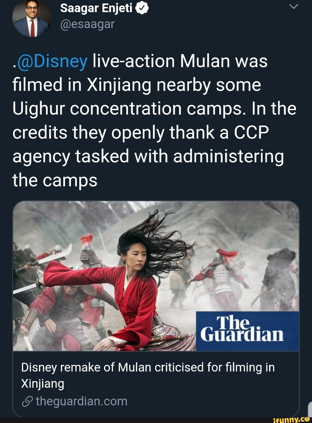 Saagar Enjeti@ @esaagar .@Disney live-action Mulan was filmed in ...