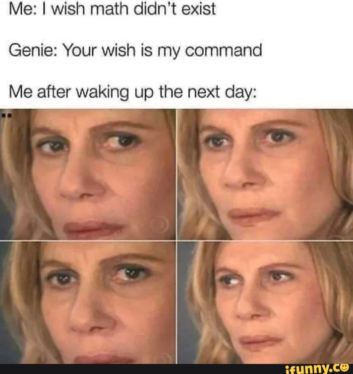 Me: I wish math didn't exist Genie: Your wish is my command Me after ...