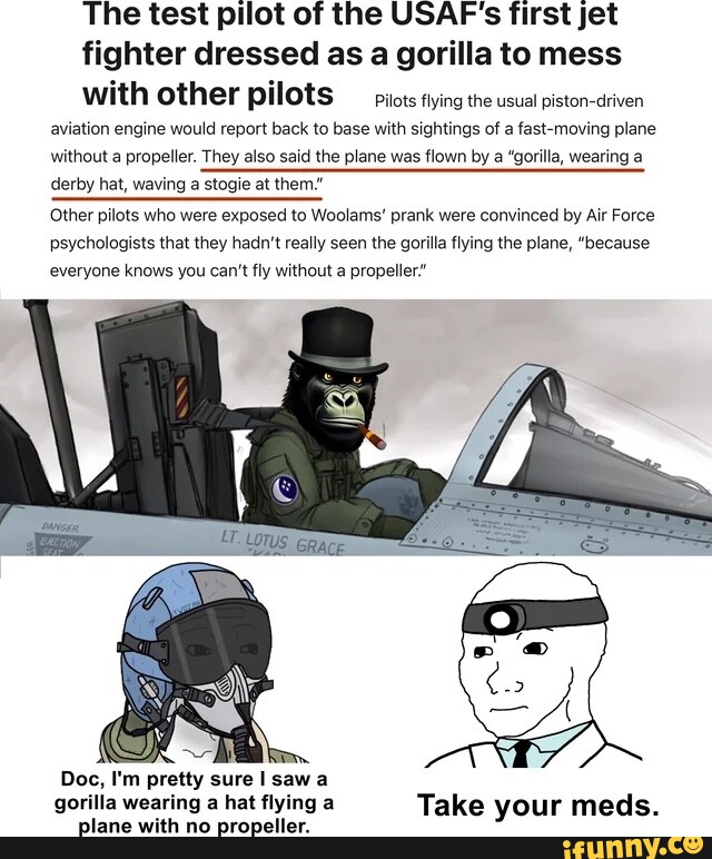 The test pilot of the USAF's first jet fighter dressed as a gorilla to ...