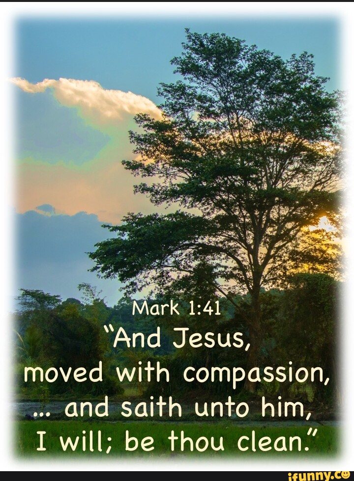 "Mark "And Jesus, moved with compassion, and saith unto him, I will; be thou clean.' - iFunny