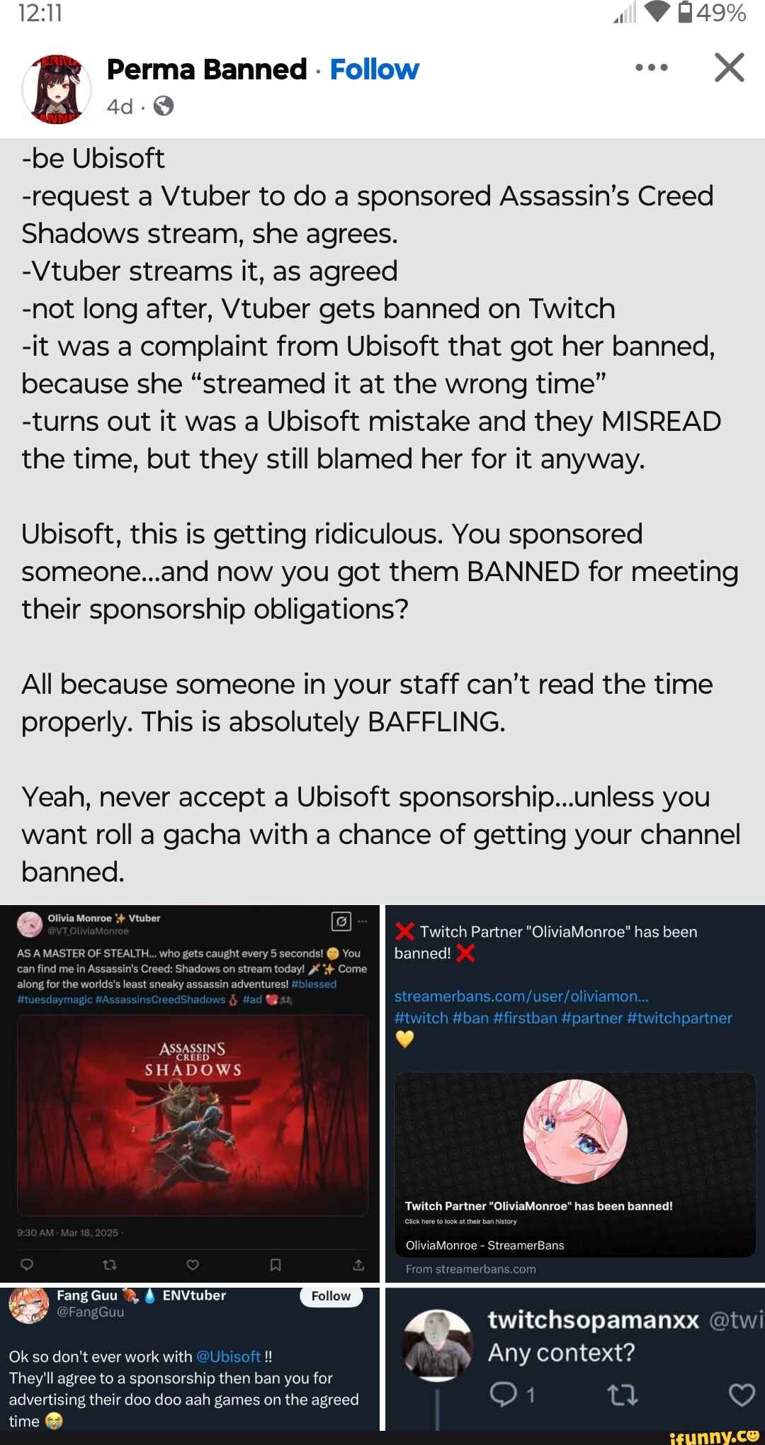 49% -be Ubisoft Perma Banned Follow -request a Vtuber to do a sponsored ...