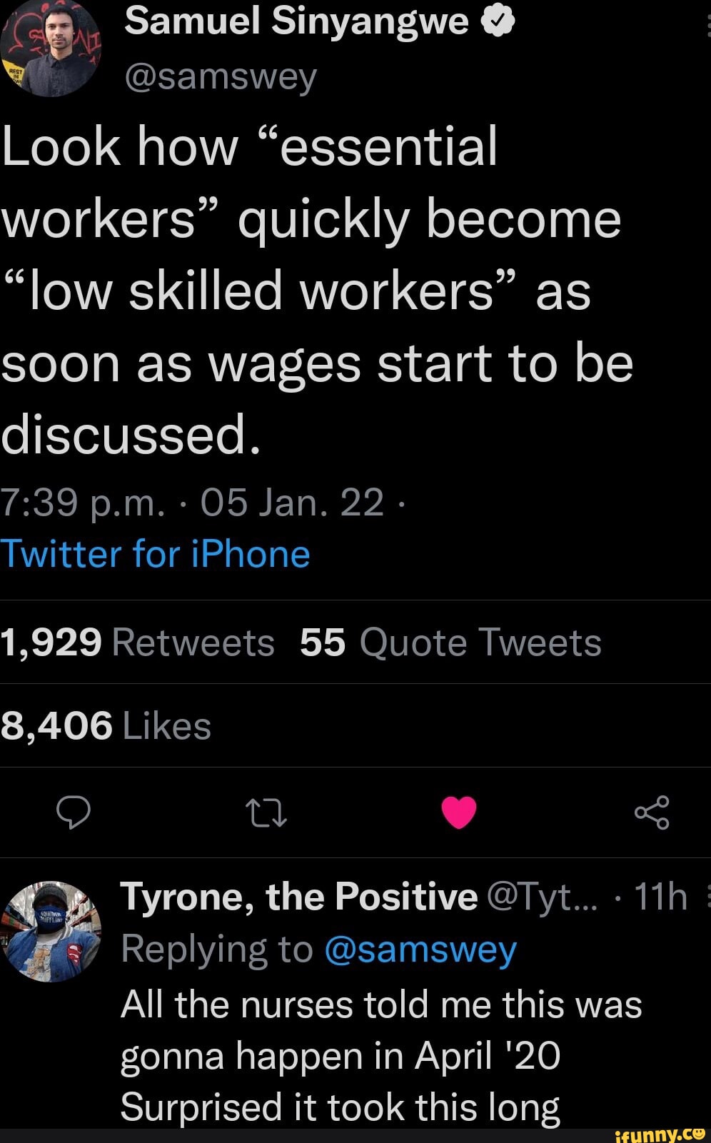 Ie Samuel Sinyangwe @ @samswey Look how "essential workers" quickly ...
