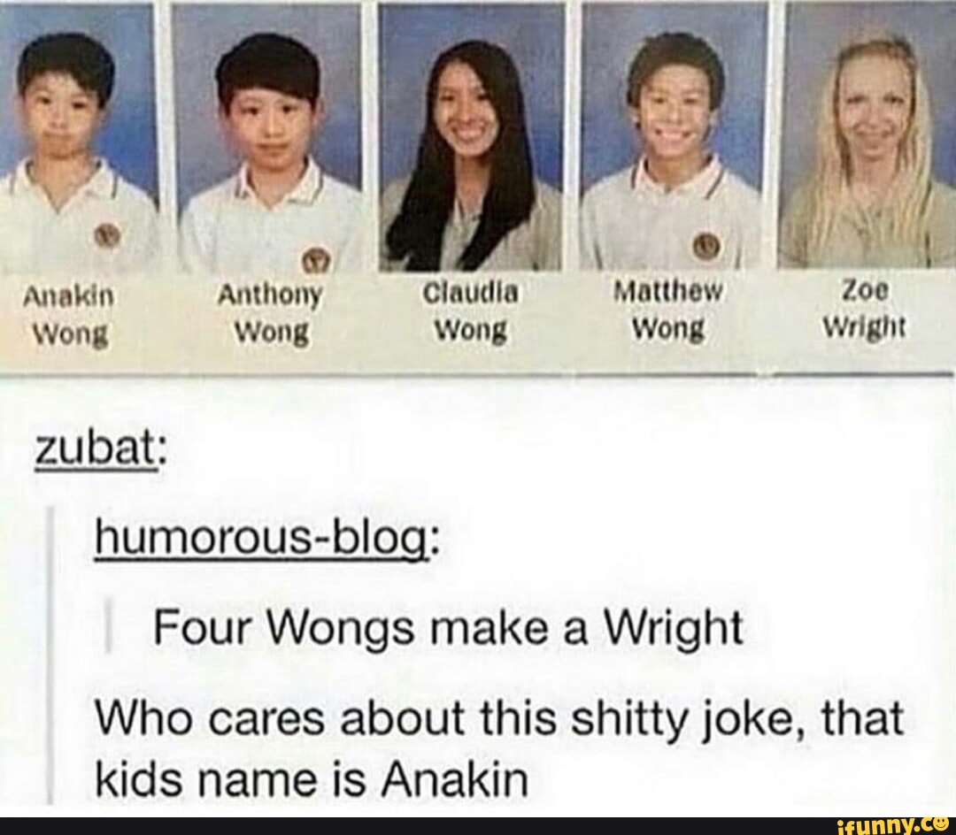 Anakin Anthony Claudia Matthew Zoe Wong Wong Wong Wong Wright zubat ...
